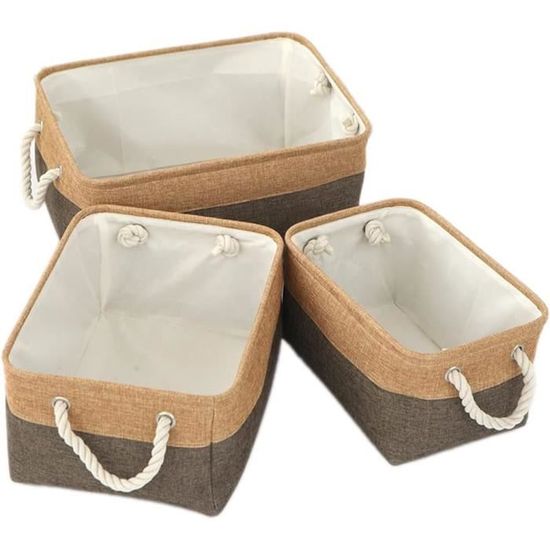 Lot De 3 Paniers De Rangement En Lin-Double Couleur Assortie-Panier De ...