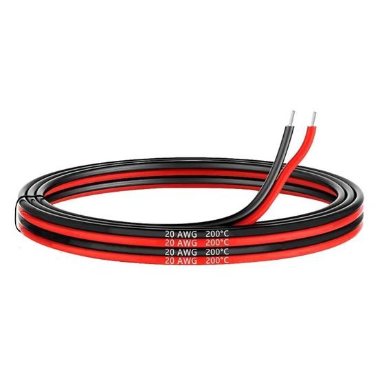 Fil Électrique 20 Awg-20 Gauge (0,52Mm²) Câble En Cuivre Étamé-2 Fils Séparés Rouge Et Noir ...