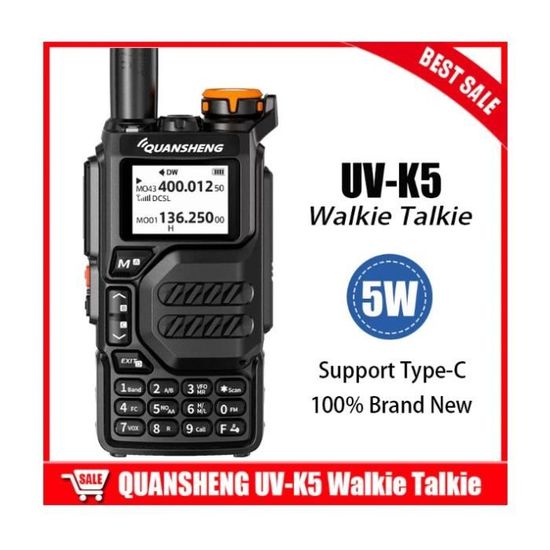 Euro Quansheng UV-K5 50-600MHz 200Ch 5W Air Band Walkie Talkie UHF VHF DTMF FM Scrambler NOAA ...