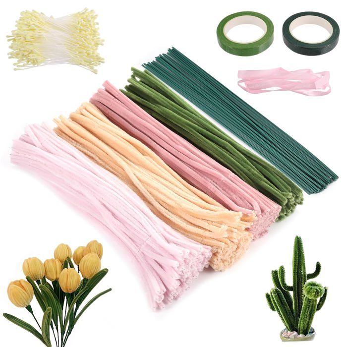 400 Pièces Cure-Pipes pour DIY, Kit de Fleurs en Cure-Pipes, Set Tulipe ...