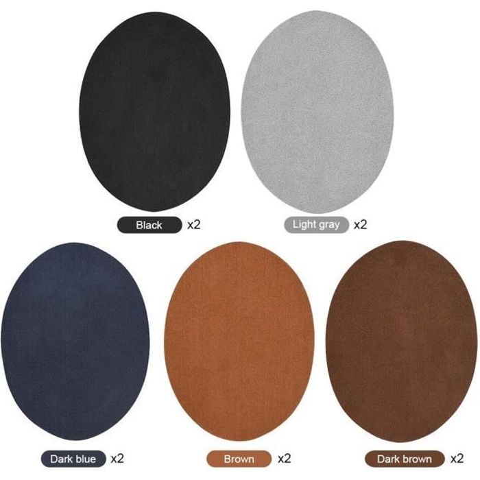 Patchs de réparation en cuir PU - Forme ovale - 10 pièces - Noir, gris ...