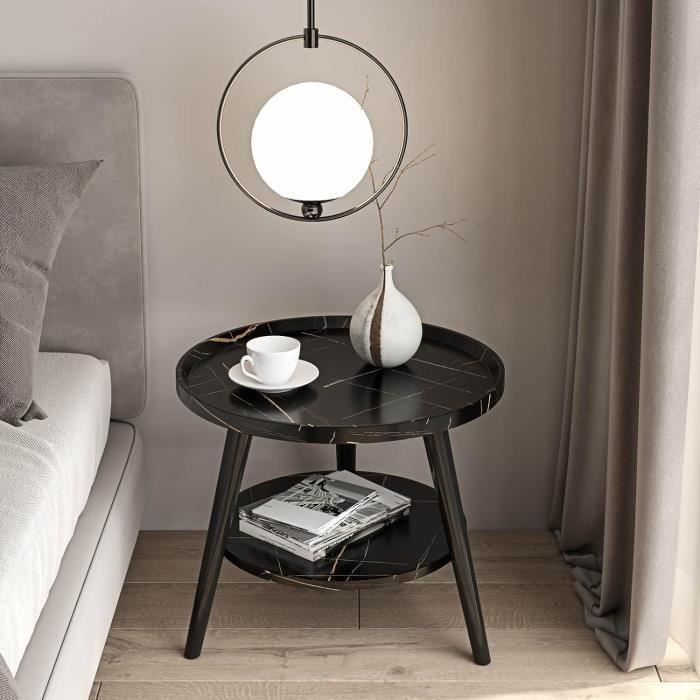 Table Basse Ronde Simple Table De Chevet En Bois Double Couche Avec ...