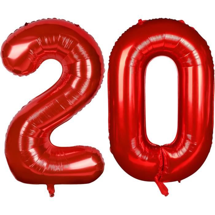 Ballon Anniversaire 20 Ans Rouge - 101 Cm Ballon Chiffre Numéro 20 ...