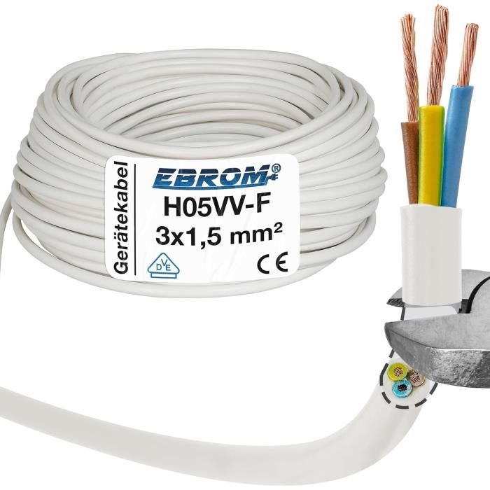 Câble Souple, Rond, En Plastique Blanc - H05Vv-F - 3 X 1,5 Mm². Au ...