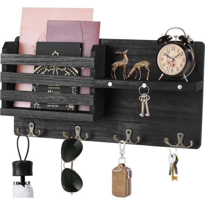 Porte Clef Mural, Porte-Clés Mural En Bois, Noir Porte Courrier Mural ...