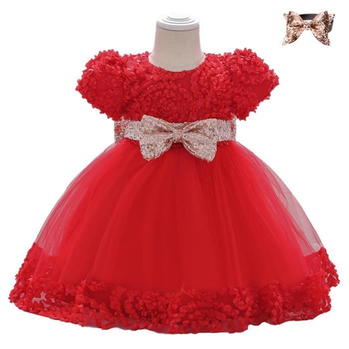 Robe Fille Enfants Robes de princesse fête dentelle et fleur - Rouge ...