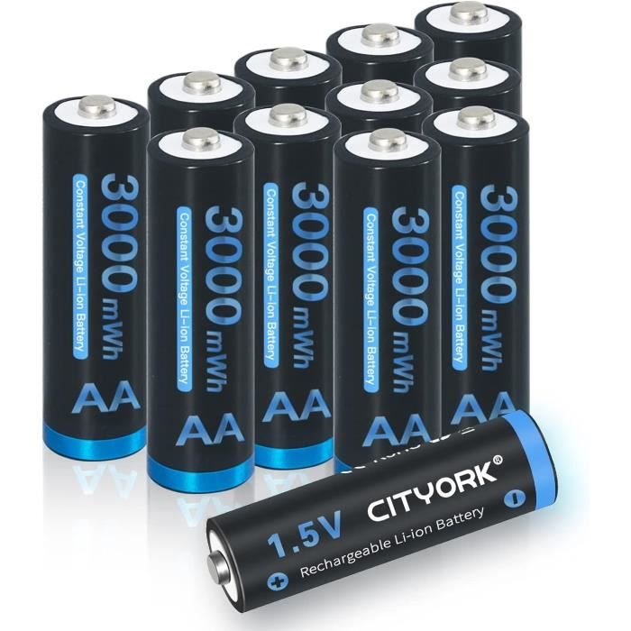 Lot De 12 Piles Aa Rechargeables 1,5 V 3000 Mwh Aa Lithium-Ion Batterie ...