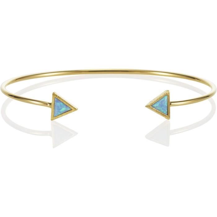 Bracelet Jonc Avec Des Opales En Triangle. Bracelet Jonc Pour Femme En Plaqué Or 14 Carats Ou ...