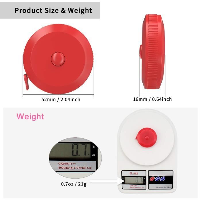 Ruban à Mesurer Rétractable Rond 1.5M 60 Pouces Doux - Lot de 3 - PIGE ...
