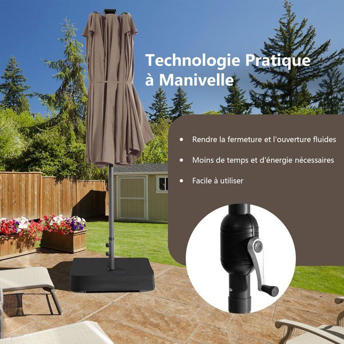 Parasol de Jardin Double XXL 48 LED - COSTWAY - 470 x 280 x 246 cm ...