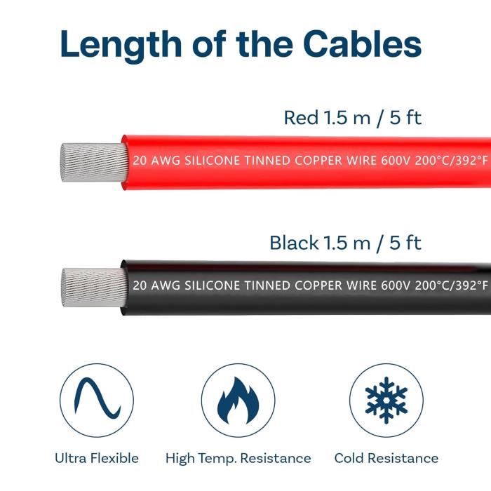Fil Électrique 20 Awg-20 Gauge (0,52Mm²) Câble En Cuivre Étamé-2 Fils Séparés Rouge Et Noir ...