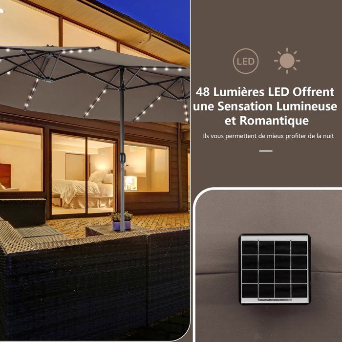 Parasol de Jardin Double XXL 48 LED - COSTWAY - 470 x 280 x 246 cm ...