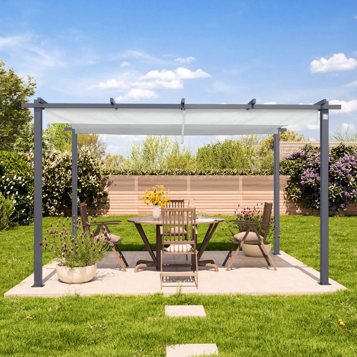 PRIMEYARD Pergola 3x4 m pavillon avec toit rétractable gris ...