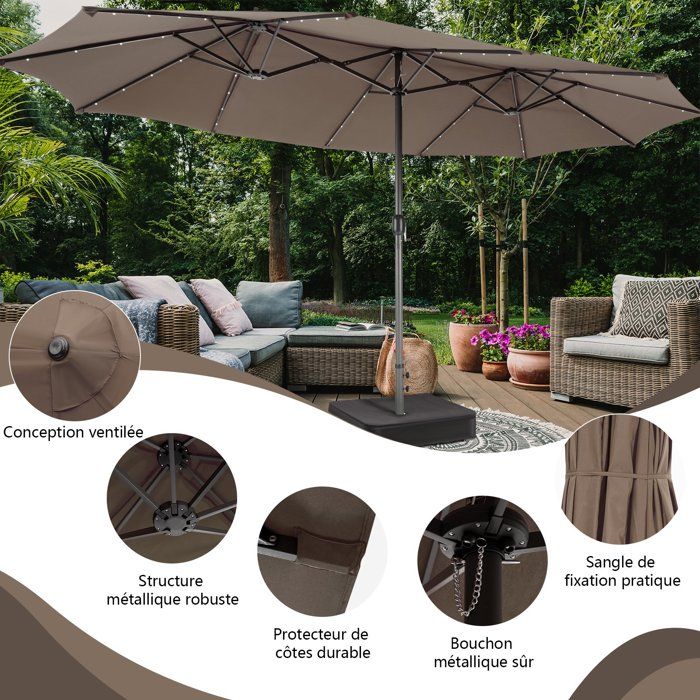 Parasol de Jardin Double XXL 48 LED - COSTWAY - 470 x 280 x 246 cm ...