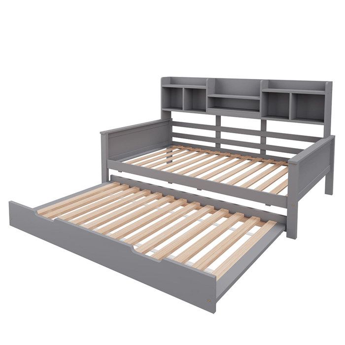 Lit extensible 90x200 cm+90x190 cm Canapé-lit avec compartiment de ...