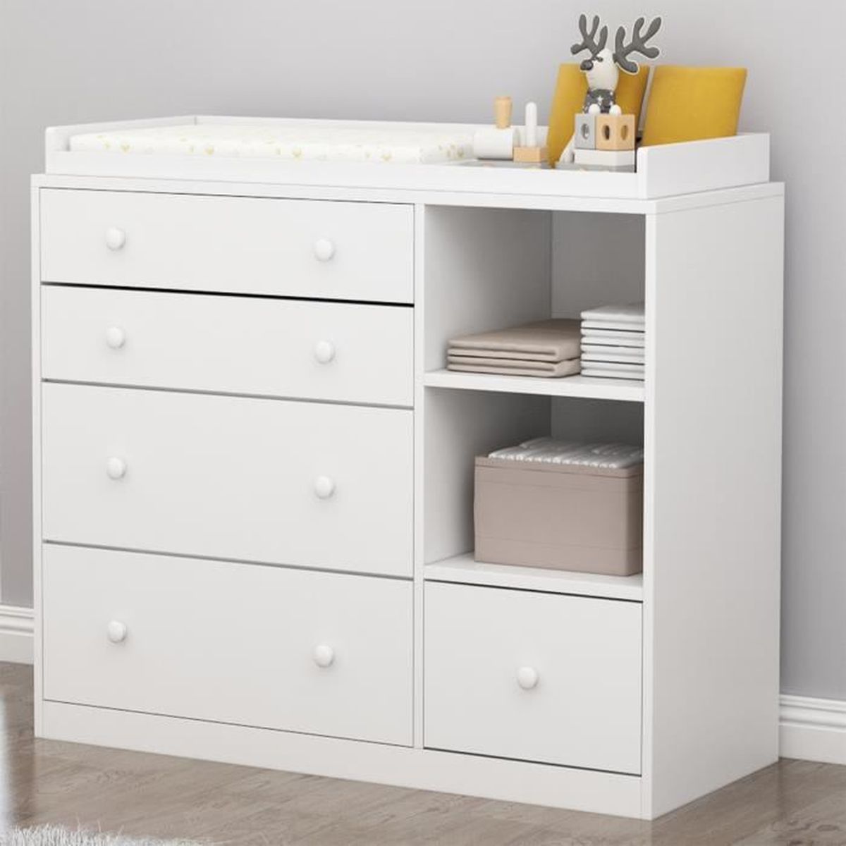 Meuble à langer avec table à langer blanche, Meuble à langer avec 5 ...