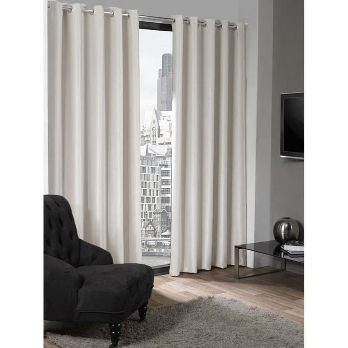 PAIRE DE 2 RIDEAUX OCCULTANTS BEIGE 140X260 EFFET SATINE - Cdiscount Maison