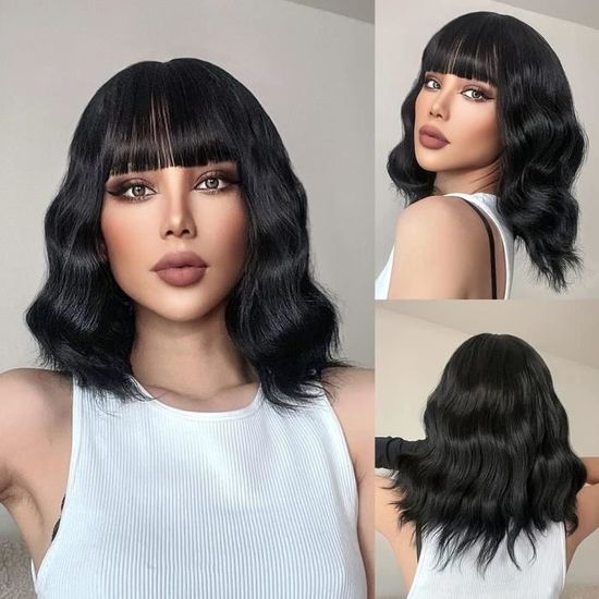 Perruque Bouclée Synthétique Noire, Perruque Bob De Longueur Naturelle ...