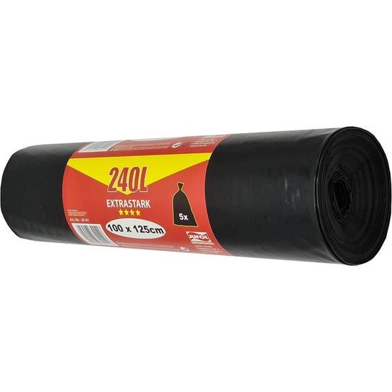Sac de la poubelle – 240L – 5 Pièce sur le rôle – 1000 x 1250 mm – Noir ...