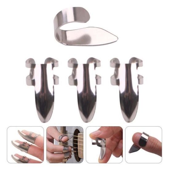 LOVE-1 Set4PCS Thumb Pick Stainless Steel Guitar Plectrum for Finger ...