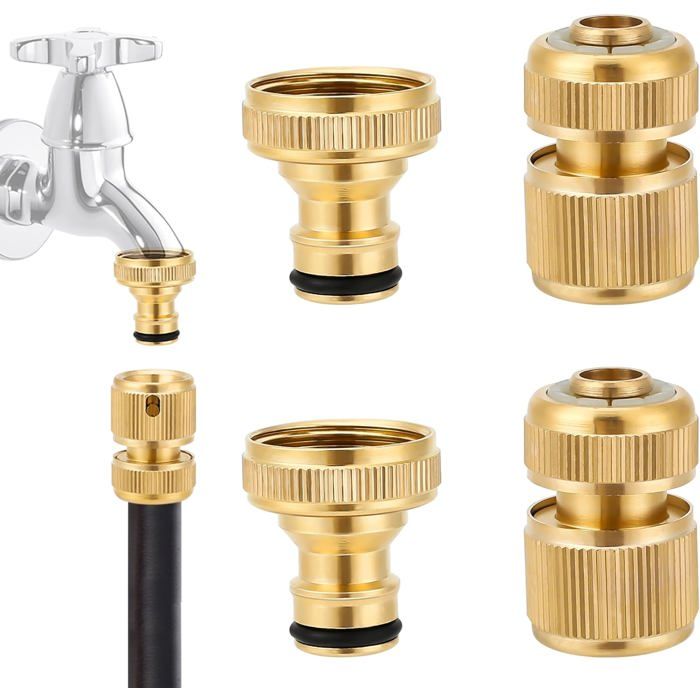 TRAHOO-Lot de 4 raccords de tuyau en laiton, connecteurs rapides d'extrémité de tuyau de 1,27 cm ...