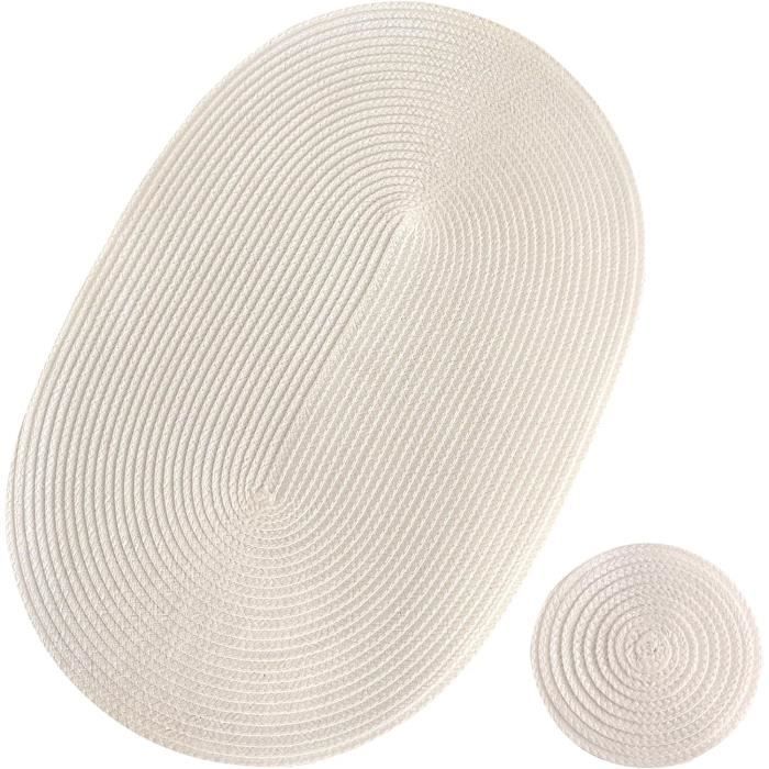 Lot De 6 Sets De Table Ovales En Plastique Tressé Beige 43 Cm Longueur ...