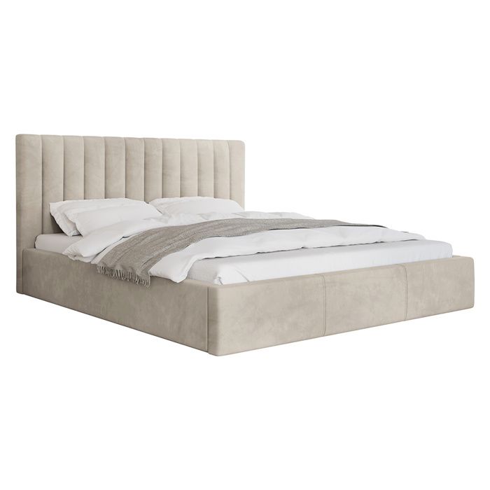 Rosario - lit coffre - 160x200 - sommier inclus - en velours - Beige ...