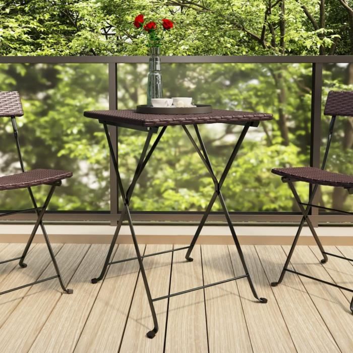 ETO- Table de bistrot pliante Marron 55x54x71 cm Résine tressée ...