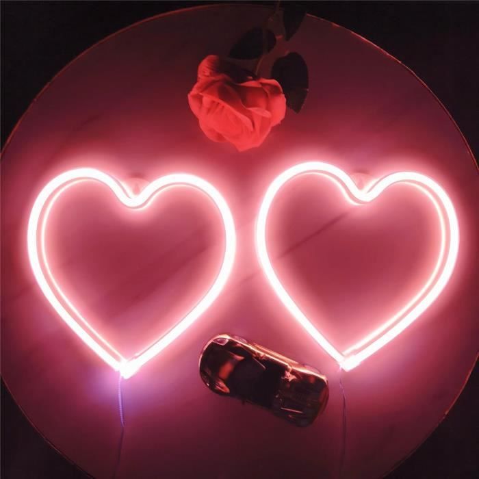 Lot De 2 Panneaux En Forme De Cœur Néon À Led Rose Pêche Pour ...