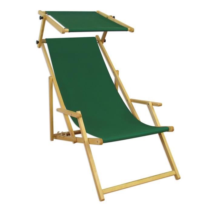 Chaise longue de jardin verte, chilienne, bain de soleil pliant, en bois naturel V-10-304N [pare ...