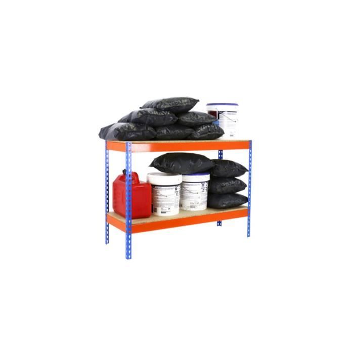 Étagère métallique - SIMONFORTE - 2 niveaux - 900 x 1500 x 750 mm - Bleu / Orange - Bois ...