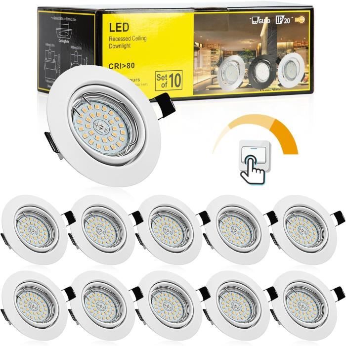 Spot Led Encastrable Dimmable Orientable 220V, 10X 6W Luminaires Encastrés Blanc Matt Gu10 Eqv ...