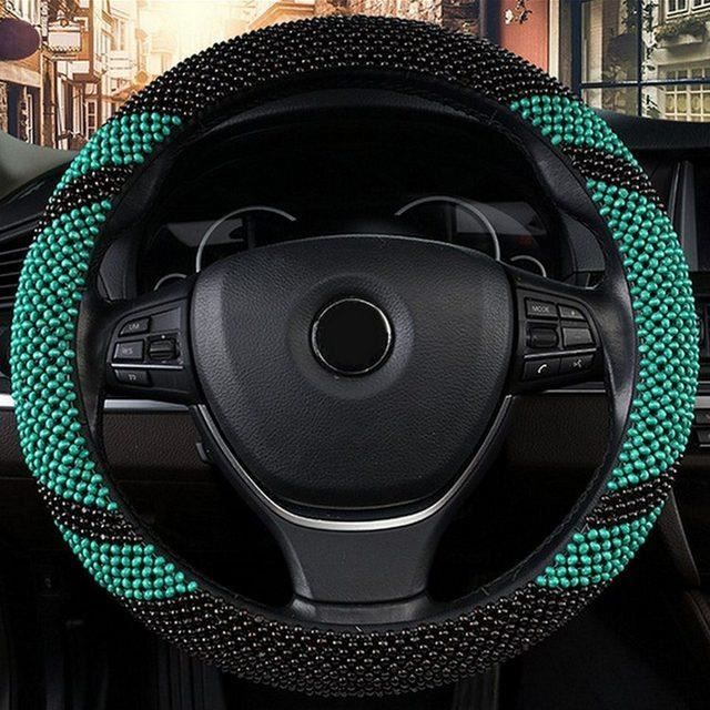 COUVRE-VOLANT,Green style--Housse de volant de voiture en cuir de 38cm ...