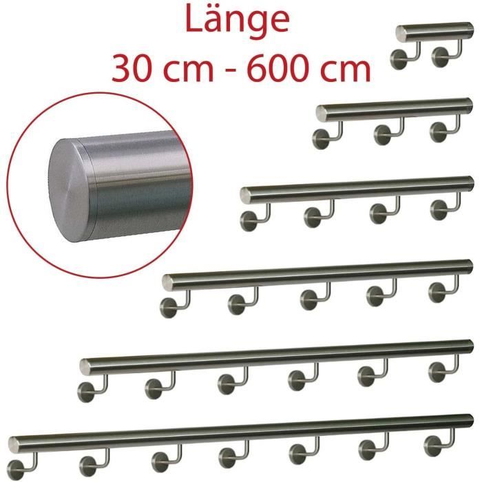 Main courante en acier inoxydable - Diamètre : 42,4 mm - Longueur : 140 cm - Extrémité droite ...