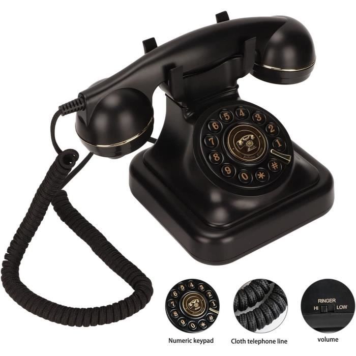 Téléphone Fixe Rétro, Bouton De Conception Rotatif De Téléphone Filaire ...