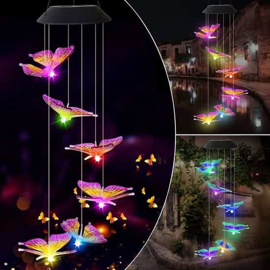 Carillons éoliens solaires mobiles en forme de boule de cristal colorée ...