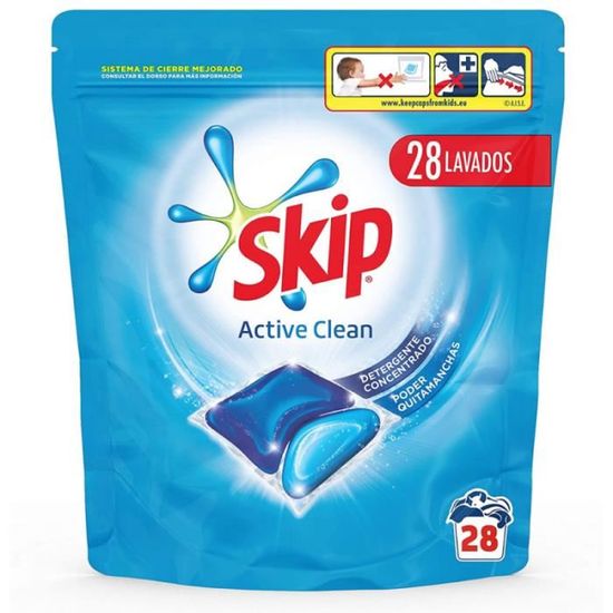 Lot de 4 Lessives Skip Active Clean Capsules 4x28 Capsules. Efficacité ...