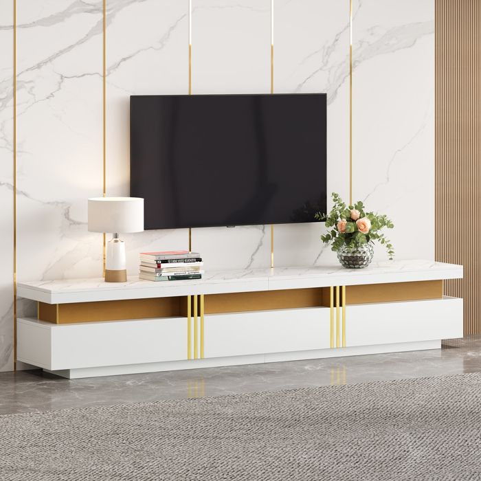 Meuble TV 200 cm, 3 Tiroirs avec Passage de Câbles - TCQPZ - Effet ...
