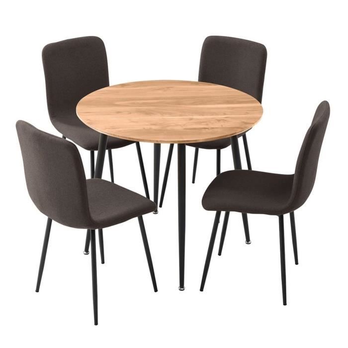 HANOI - Ensemble Table Ronde 110 Effet Bois + 4 Chaises Marrons ...