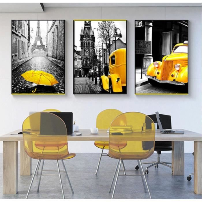 Affiche Sur Toile tableau Paysage Art Mural Noir Et Blanc Voiture De ...