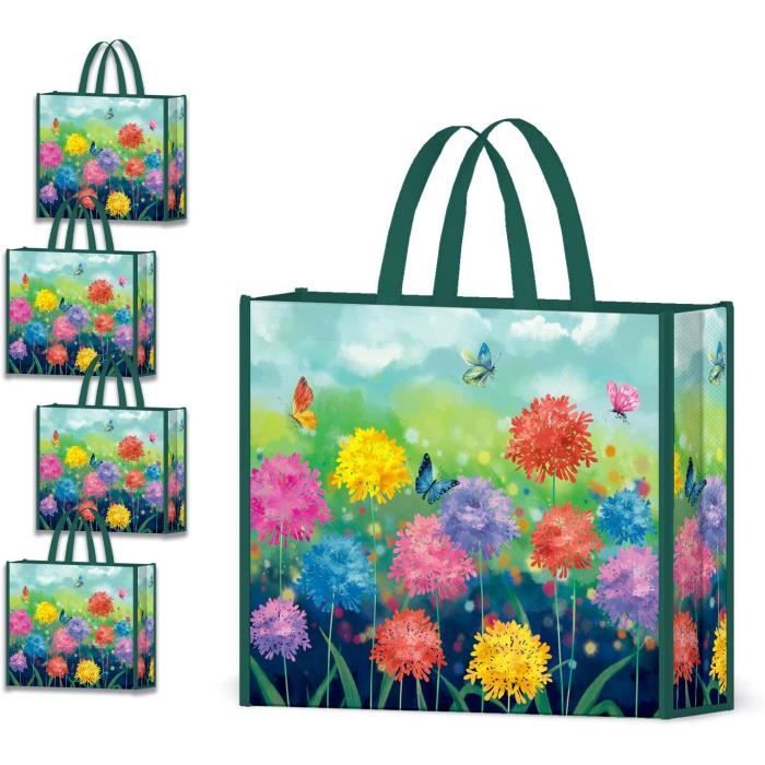 4 Pièces Sac Courses Reutilisable Papillons Fleurs Cabas de Courses ...