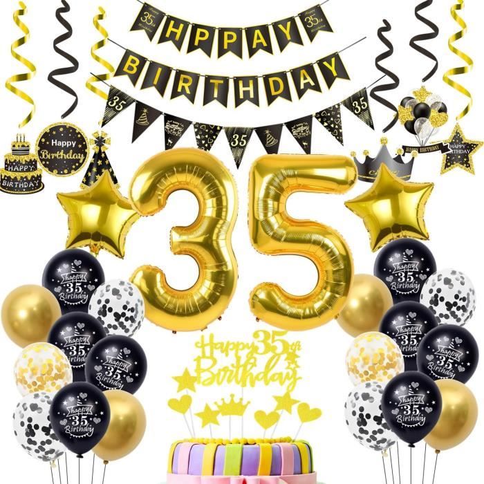 Ballons 35 Ans Anniversaire Homme Femme Décoration Noir Or, Décoration ...