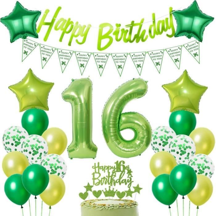 Ballons Verts 16 Ans Anniversaire, Vert 16 Ans Décorations Anniversaire ...