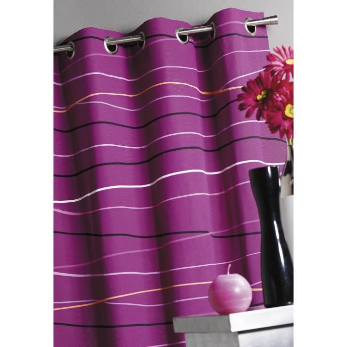 Rideau rayures horizontales Prune 140x260cm - Cdiscount Maison