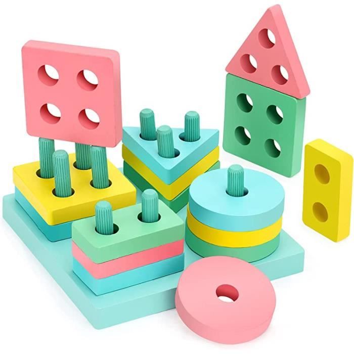 Jouet en bois - Empilage Montessori - Formes colorées - Convient aux ...
