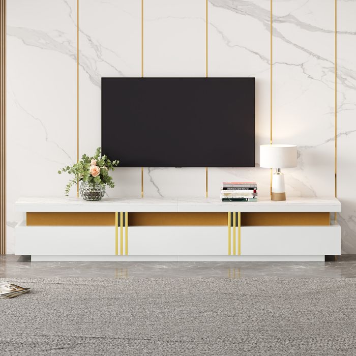 Meuble TV 200 cm, 3 Tiroirs avec Passage de Câbles - TCQPZ - Effet ...