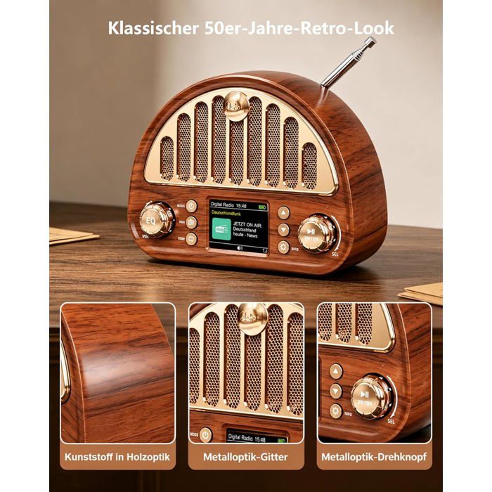 Vintage Dab /FM Bluetooth Portable Radio, Digital Radio with ...