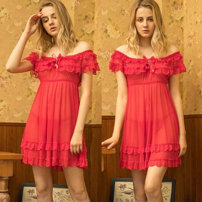 Sasaquoy Nuisette Deshabille Femmes Dames Sexy Dentelle Bowknot Slash