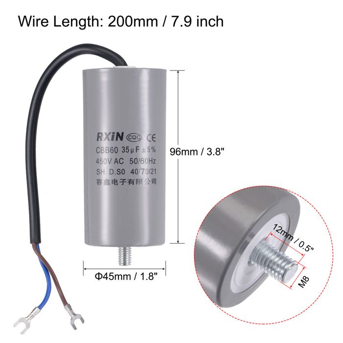 SOURCING MAP Condensateur CBB60 35uF 450V AC 2 Fils 50-60Hz Cylindre 96x45mm avec borne et ...