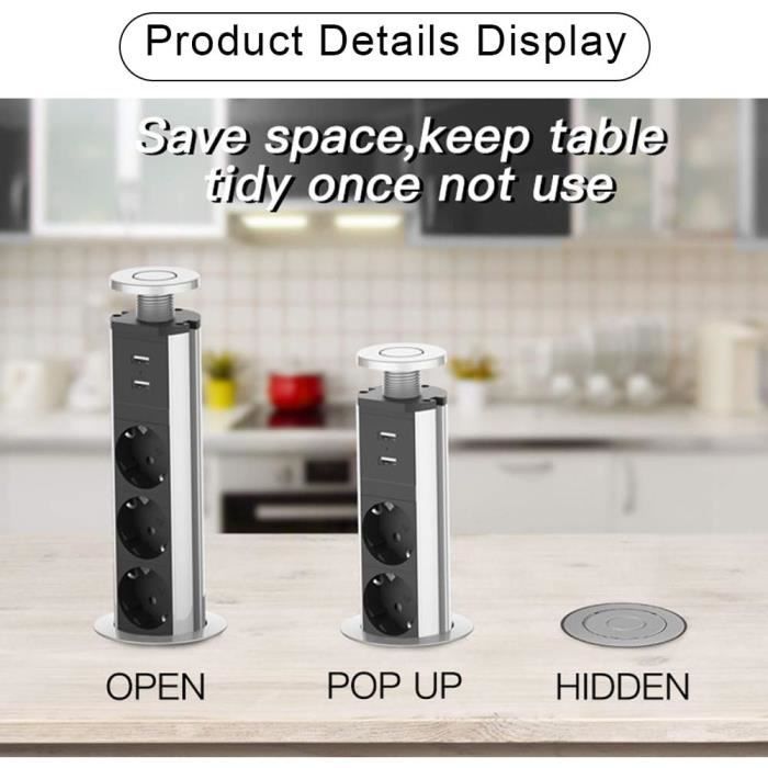 Multiprise Rétractable 3 Voies Avec 2 Ports De Charge Usb, Rallonge De ...